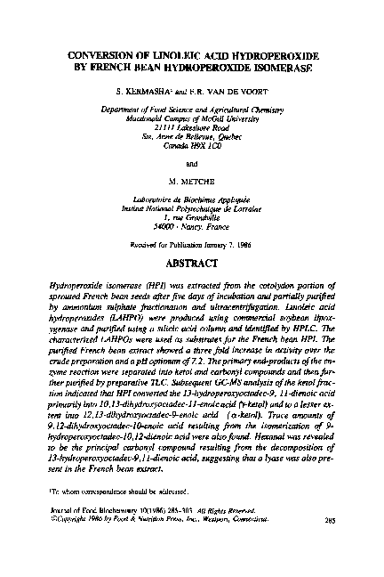 (PDF) 040 - 1986 - Conversion of linoleic acid hydroperoxide by French ...