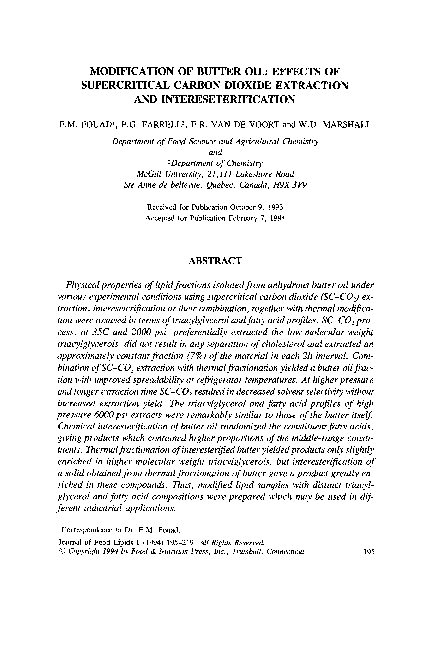 (PDF) 105 - 1994 - Modification of butter oil: Effects of supercritical carbon dioxide