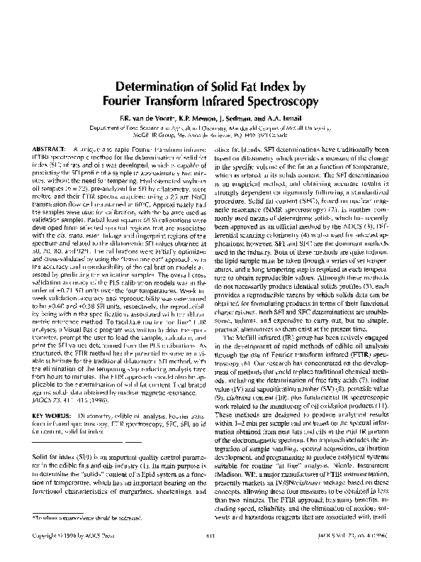 (PDF) 116 - 1996 - Determination of solid fat index by FTIR spectroscopy.