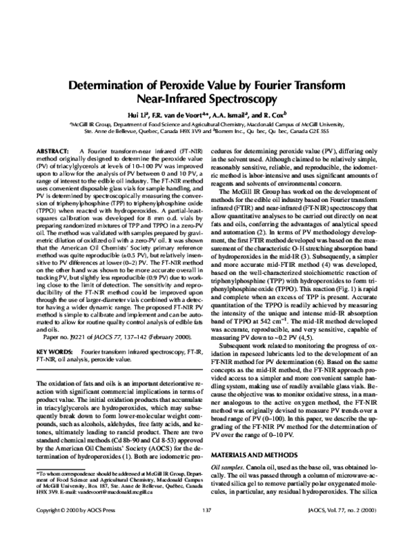 (PDF) 150 - 2000 - Determination of peroxide value by Fourier transform ...