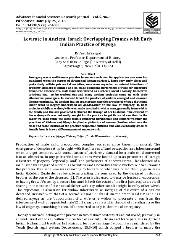 (PDF) Levirate in Ancient Israel: Overlapping Frames with Early Indian ...