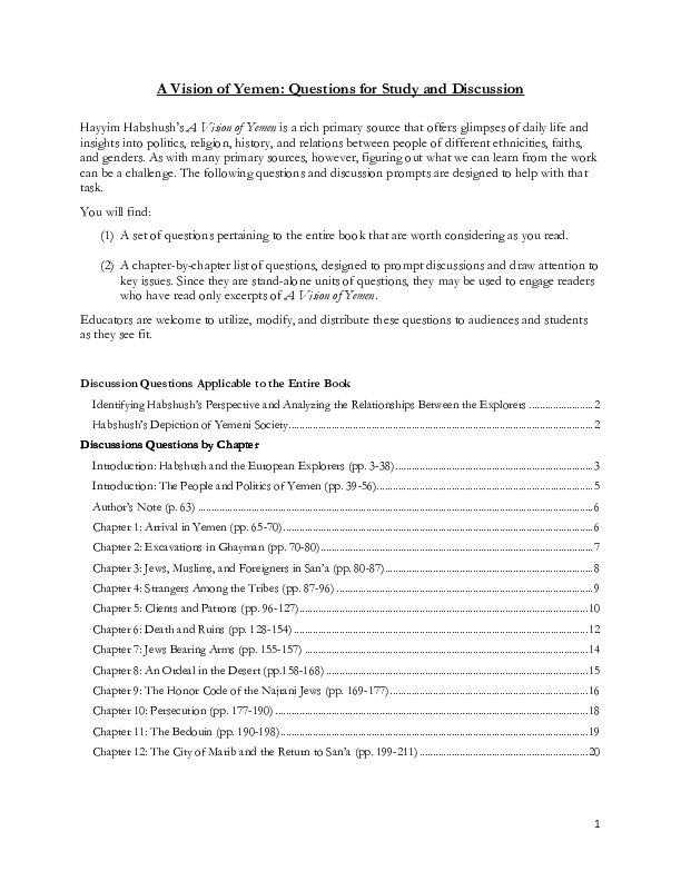 (DOC) A Vision of Yemen: Questions for Study and Discussion | Alan ...