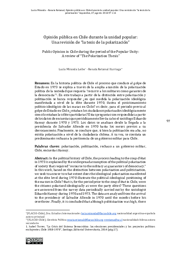 (PDF) Opinión pública en Chile durante la unidad popular: Una revisión ...