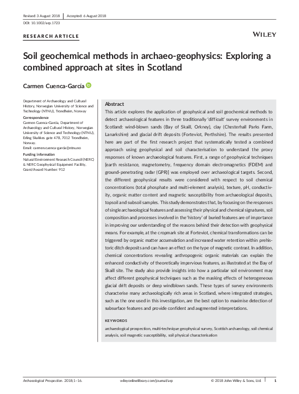 (PDF) Soil geochemical methods in archaeo‐geophysics: Exploring a ...
