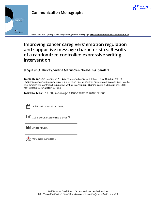 (PDF) Improving cancer caregivers' emotion regulation and supportive ...