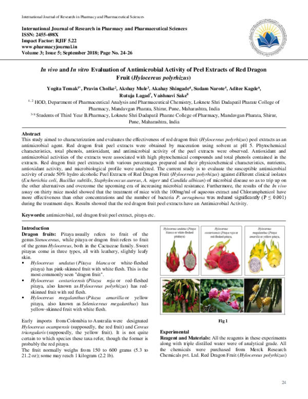(PDF) In vivo and In vitro Evaluation of Antimicrobial Activity of Peel Extracts of Red Dragon ...