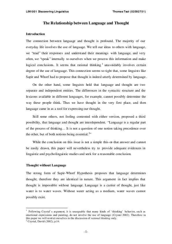 (PDF) LIN1001 Discovering Linguistics The Relationship between Language ...