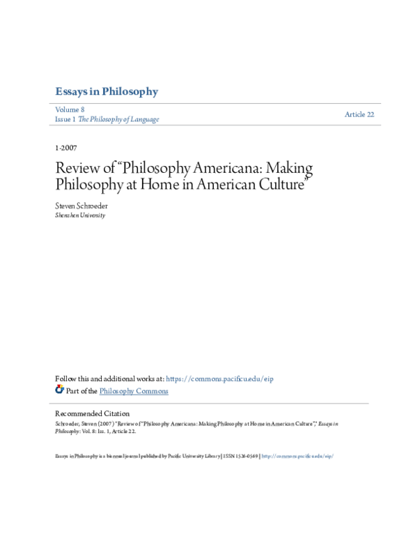 (PDF) Review of Douglas R. Anderson's Philosophy Americana: Making ...