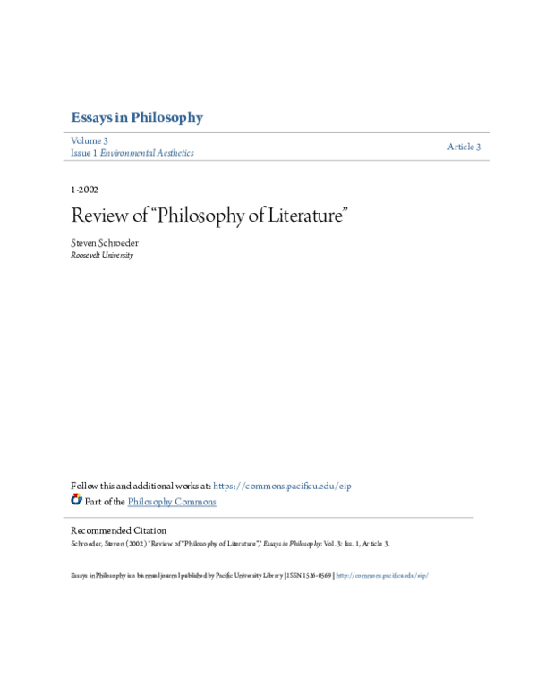 (PDF) Review of Christopher New's "Philosophy of Literature"