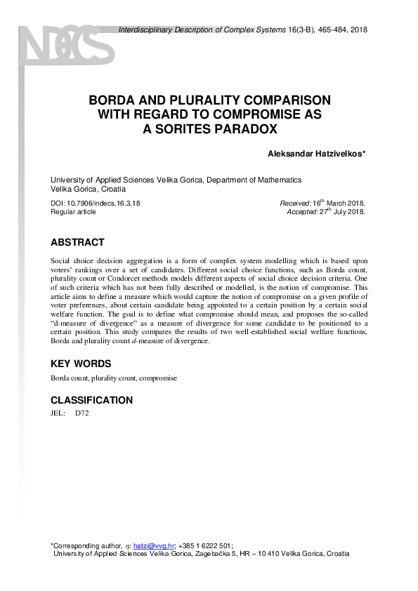 (PDF) BORDA AND PLURALITY COMPARISON WITH REGARD TO COMPROMISE AS A ...