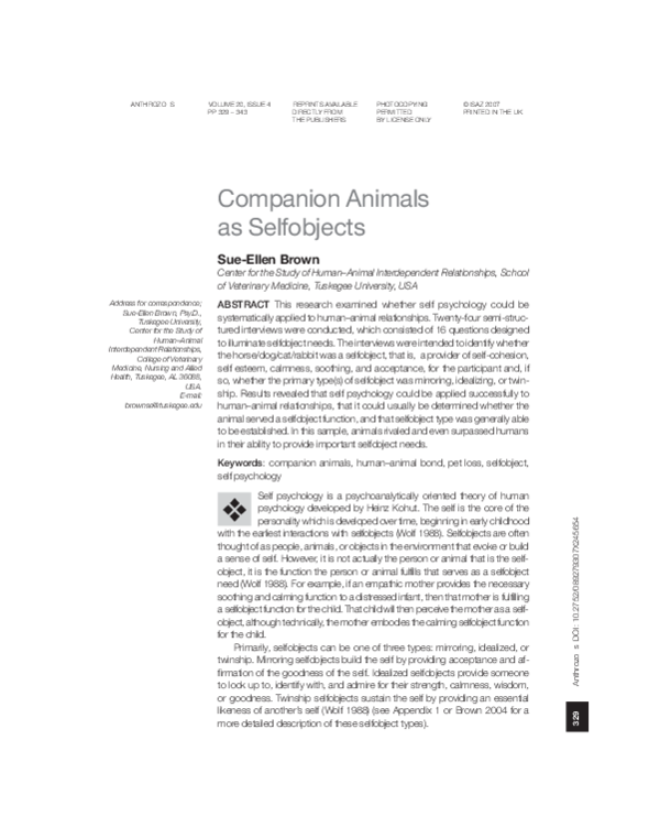 Companion Animals as Selfobjects