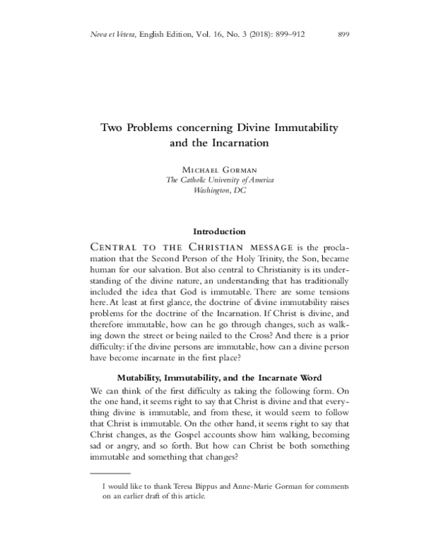 (PDF) Two Problems concerning Divine Immutability and the Incarnation