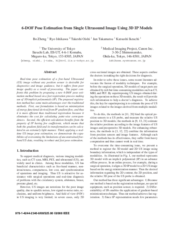 Pdf 6 Dof Pose Estimation From Single Ultrasound Image Using 3d Ip Models Ryo Ishikawa