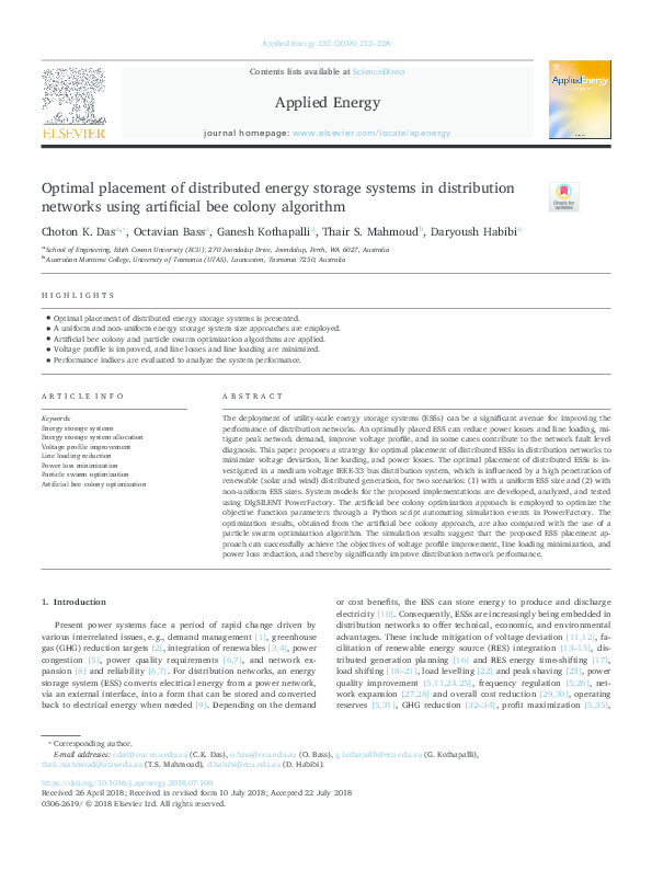 Pdf Optimal Placement Of Distributed Energy Storage Systems In Distribution Networks Using