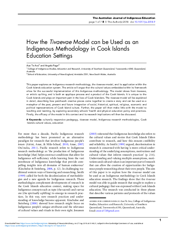 (PDF) The Australian Journal of Indigenous Education How the Tivaevae ...