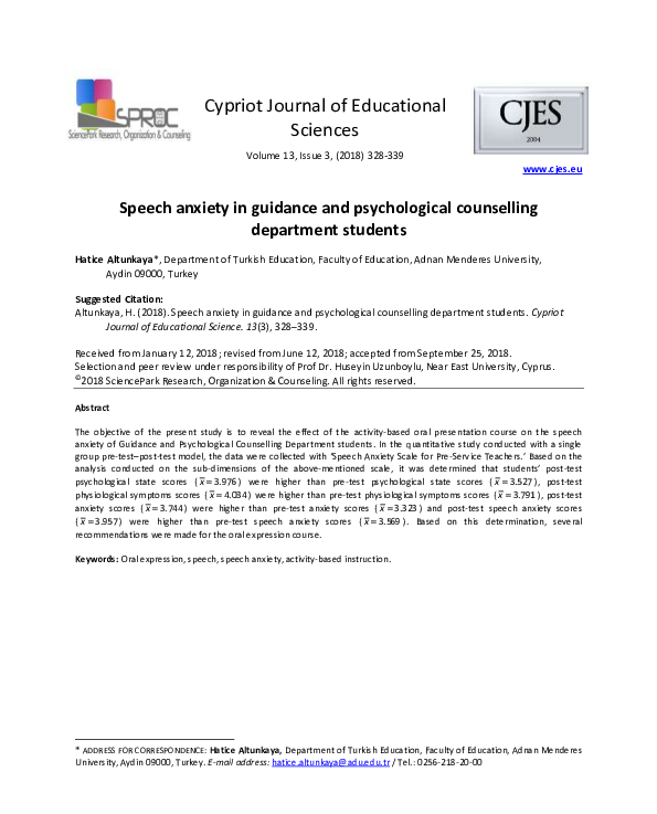 (PDF) Speech anxiety in guidance and psychological counselling ...