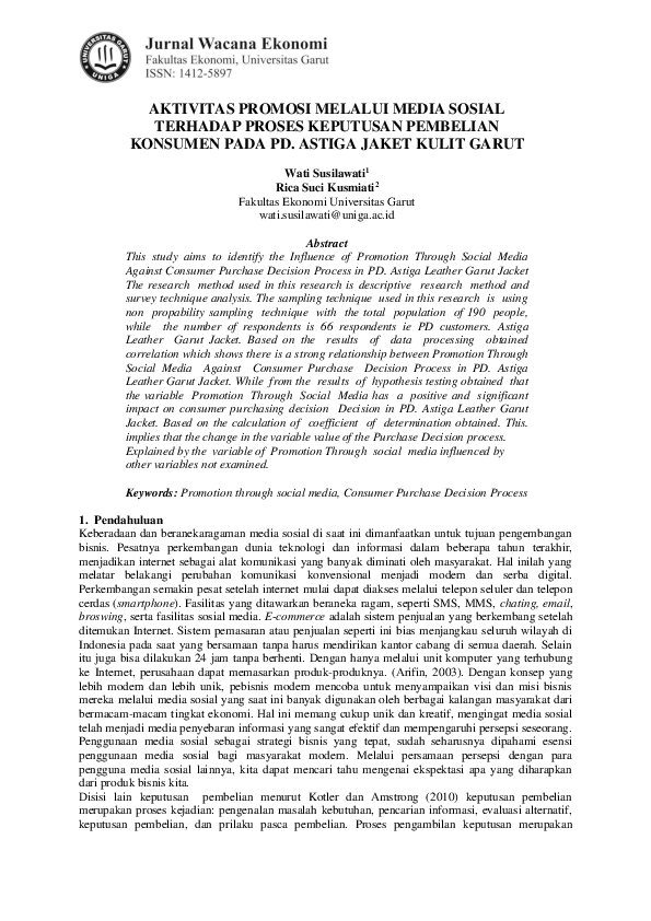 (PDF) AKTIVITAS PROMOSI MELALUI MEDIA SOSIAL TERHADAP PROSES KEPUTUSAN PEMBELIAN KONSUMEN PADA ...