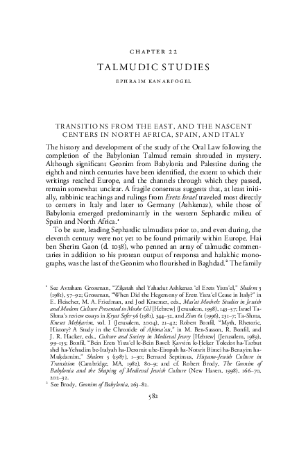 (PDF) Ephraim Kanarfogel, “Talmudic Studies,” in Robert Chazan, ed ...