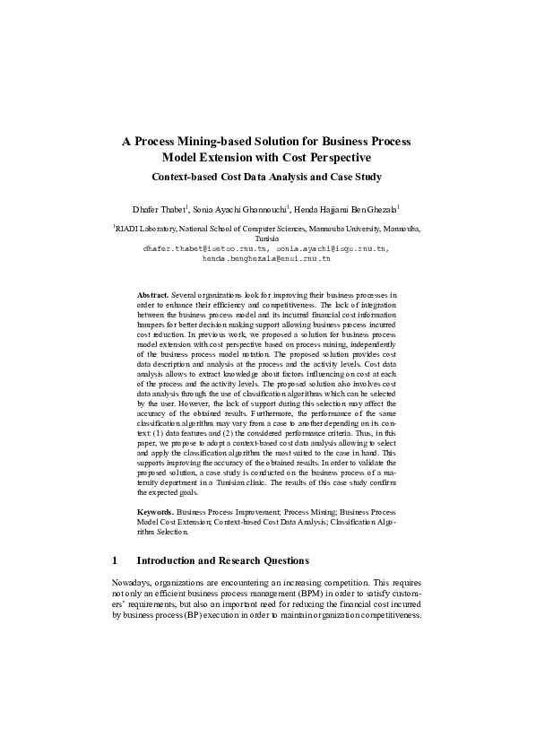 (PDF) A Process Mining-based Solution for Business Process Model Extension with Cost Perspective ...