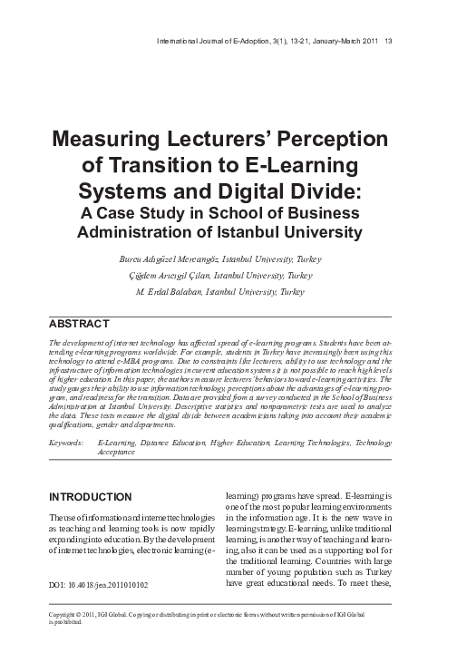 Pdf Measuring Lecturers Perception Of Transition To E Learning Systems And Digital Divide A