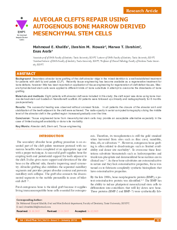 (PDF) ALVEOLAR CLEFTS REPAIR USING AUTOGENOUS BONE MARROW DERIVED ...
