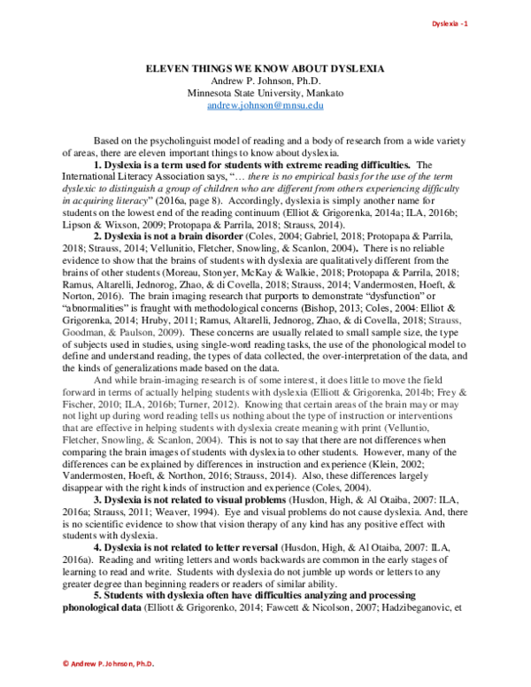 (PDF) ELEVEN THINGS WE KNOW ABOUT DYSLEXIA