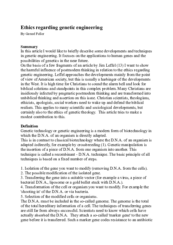 (DOC) Ethics regarding genetic engineering