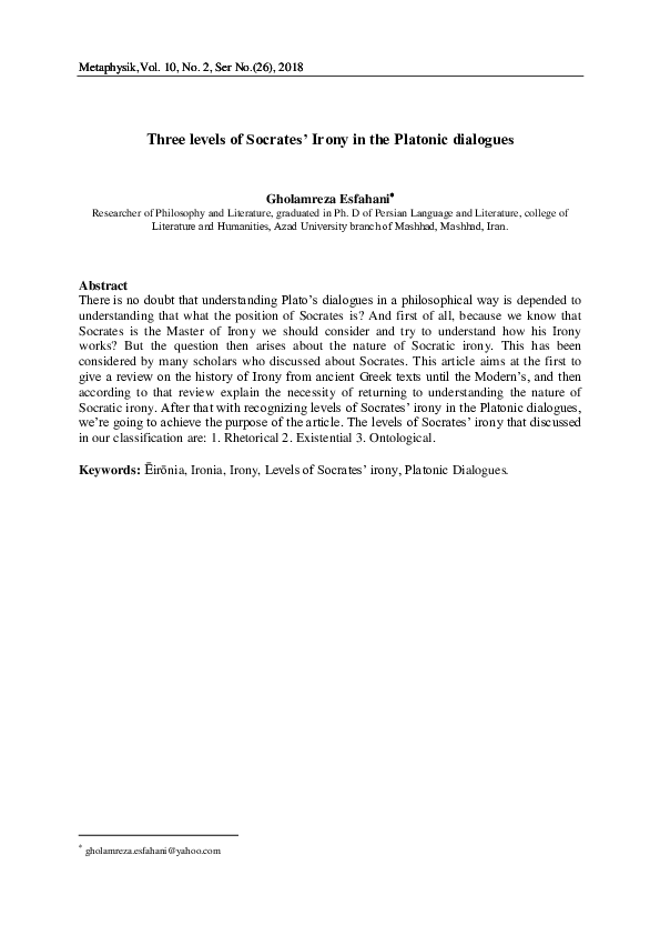 (PDF) Three levels of Socrates' Irony in the Platonic dialogues