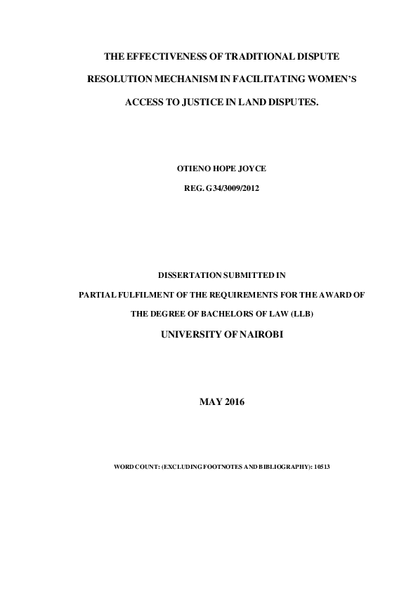 (PDF) THE EFFECTIVENESS OF TRADITIONAL DISPUTE RESOLUTION MECHANISM IN ...
