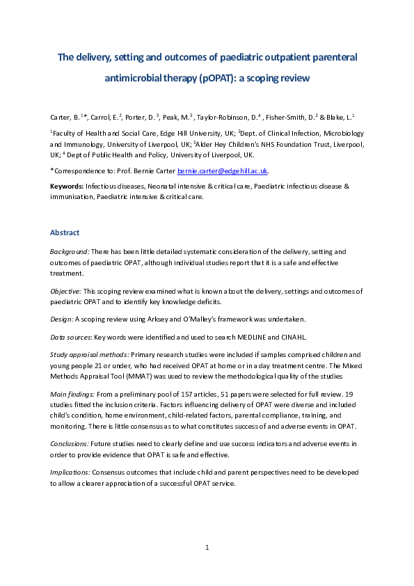 (PDF) The delivery, setting and outcomes of paediatric outpatient ...