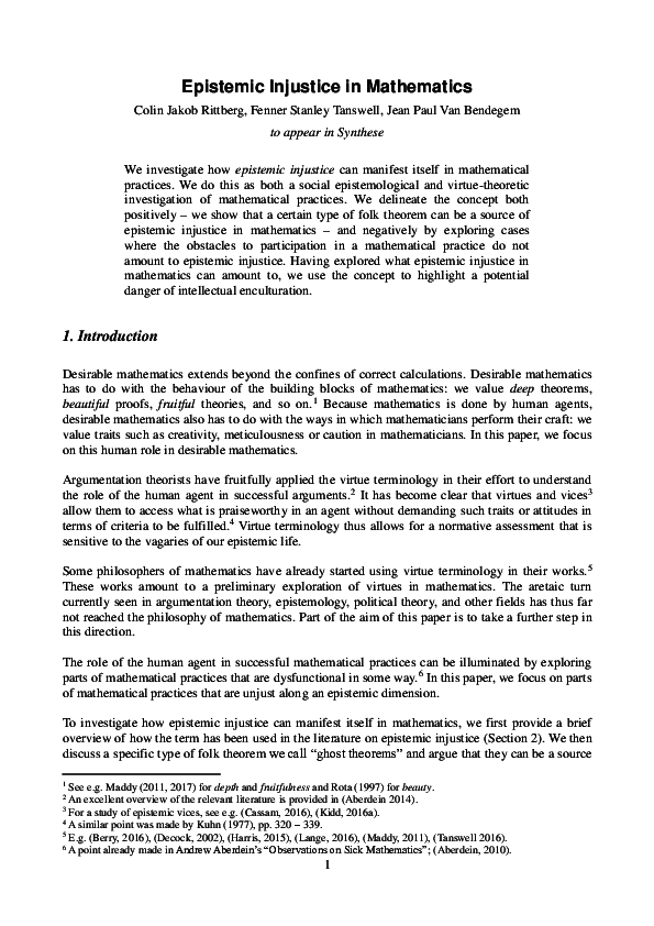 (PDF) Epistemic Injustice in Mathematics