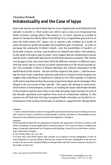 (PDF) Intratextuality and the Case of Iapyx