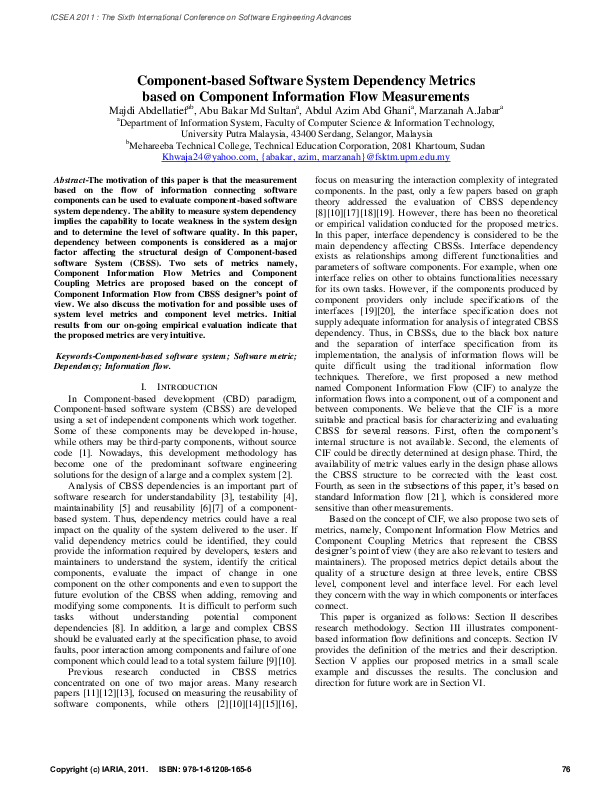 Pdf Component Based Software System Dependency Metrics Based On