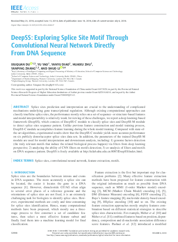 (PDF) DeepSS: Exploring Splice Site Motif Through Convolutional Neural Network Directly From DNA ...