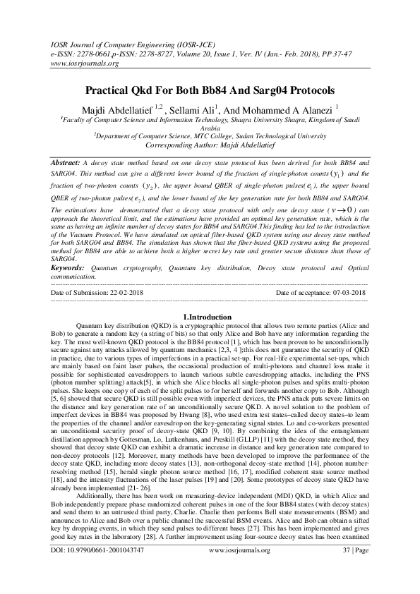 (PDF) Practical Qkd For Both Bb84 And Sarg04 Protocols