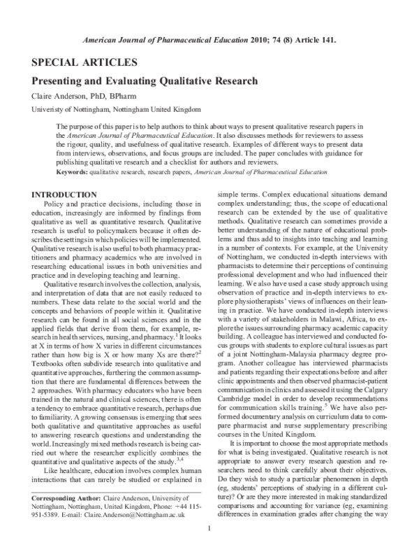 (PDF) SPECIAL ARTICLES Presenting and Evaluating Qualitative Research