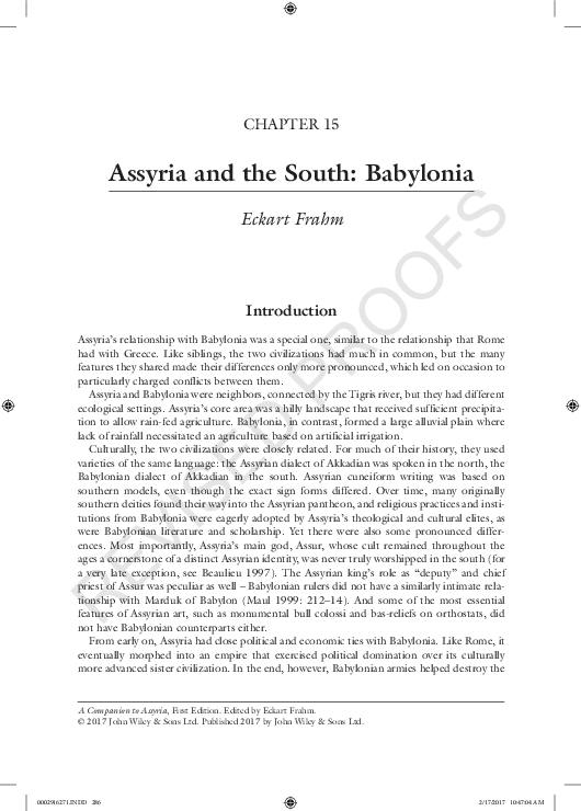 (PDF) “Assyria and the South: Babylonia,” in: E. Frahm (ed.), A ...