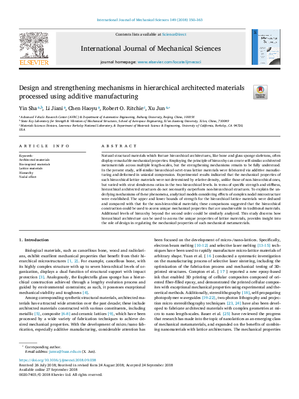 (PDF) Design and strengthening mechanisms in hierarchical architected materials processed using ...
