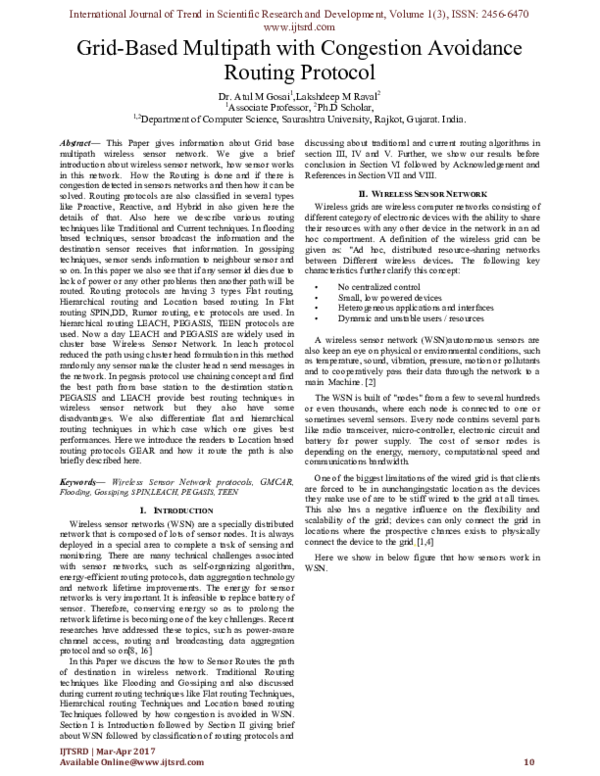 (PDF) Grid-Based Multipath with Congestion Avoidance Routing Protocol