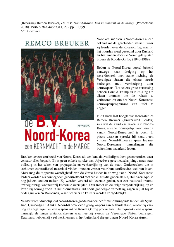 (PDF) M. Beumer (Recensie) Remco Breuker, De B.V. Noord-Korea. Een ...
