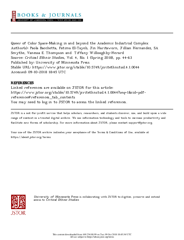 (PDF) Queer of Color Space-Making in and beyond the Academic Industrial ...