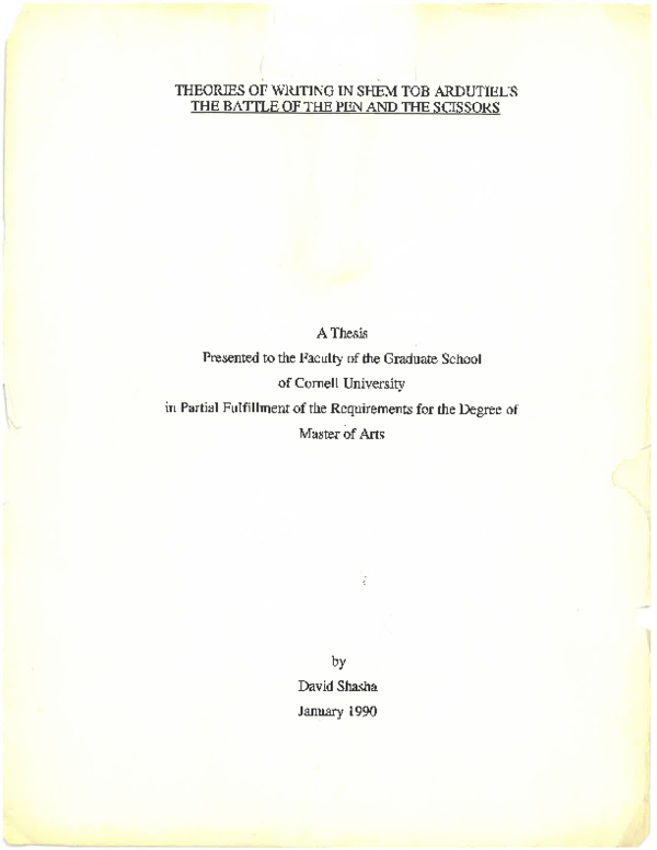(PDF) Theories Of Writing In Shem Tob Ardutiels The Battle of The Pen ...