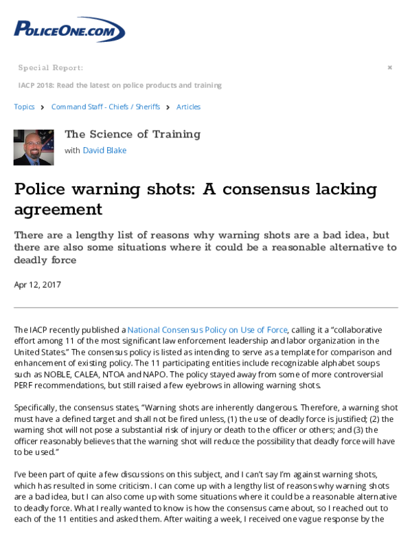 (PDF) Police warning shots: A consensus lacking agreement