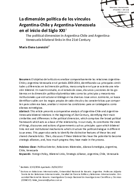 (PDF) La dimensión política de los vínculos Argentina-Chile y Argentina ...