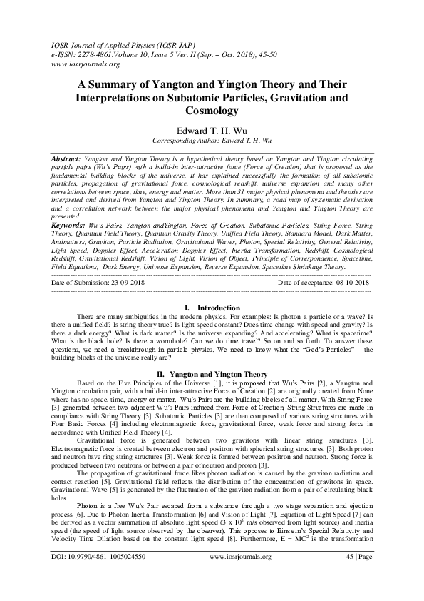 (PDF) A Summary of Yangton and Yington Theory and Their Interpretations on Subatomic Particles ...