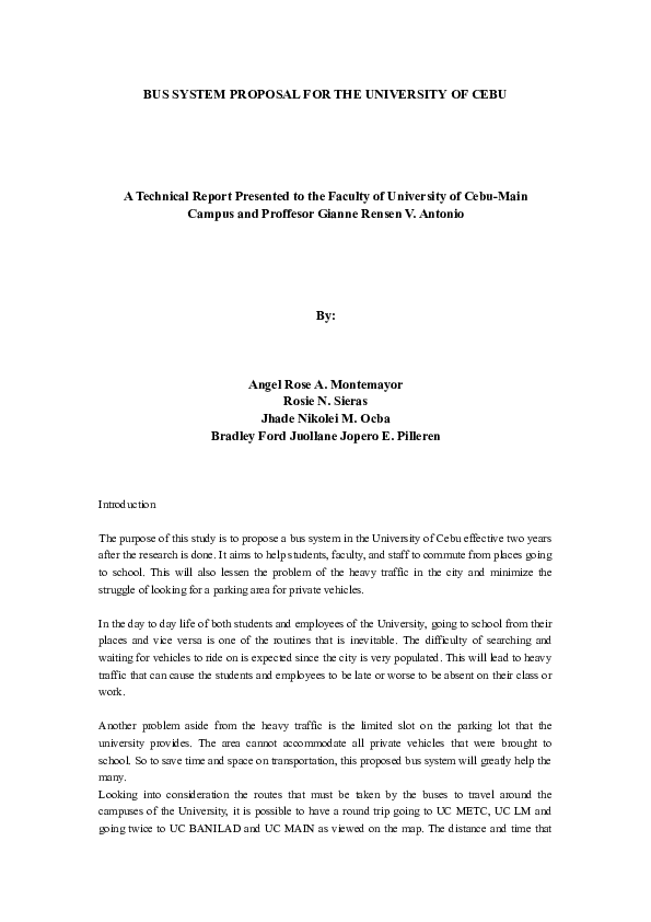 (DOC) Bus System Proposal For The University of Cebu