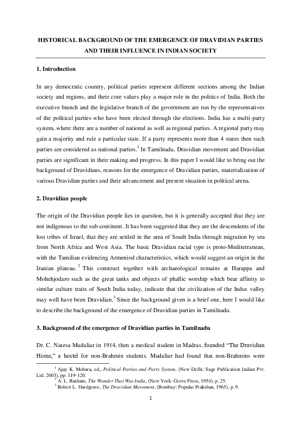 (PDF) HISTORICAL BACKGROUND OF THE EMERGENCE OF DRAVIDIAN PARTIES AND ...