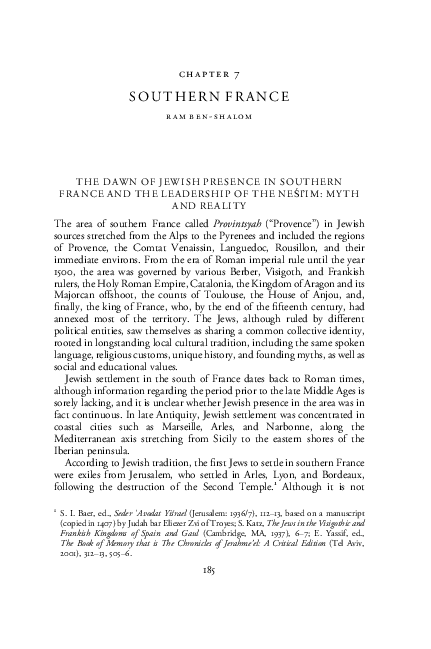 (PDF) Ram Ben-Shalom, “Southern France,” in Robert Chazan, ed., The ...