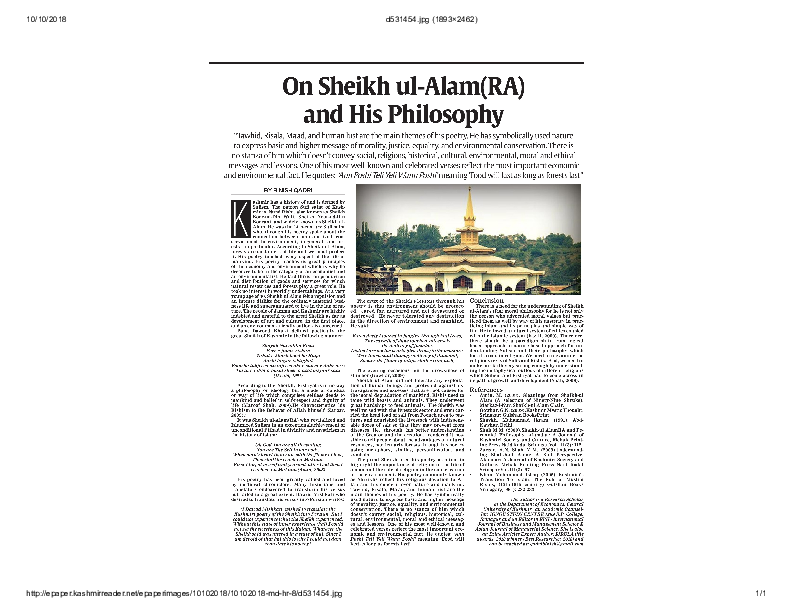 (PDF) On Sheikh-ul-Alam and his Philosophy