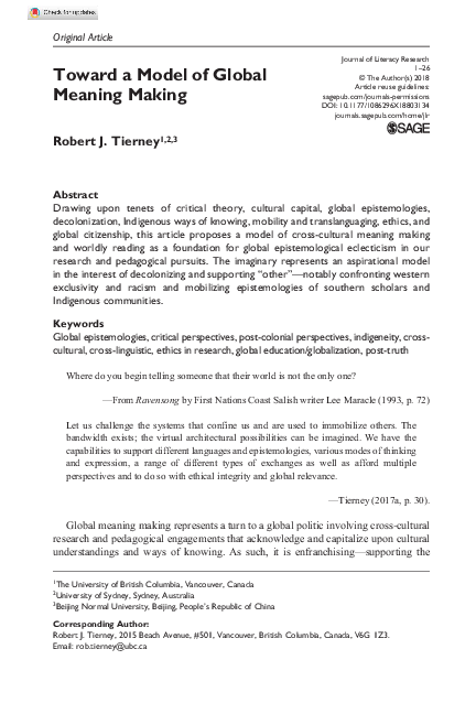 (PDF) Toward a Model of Global Meaning Making